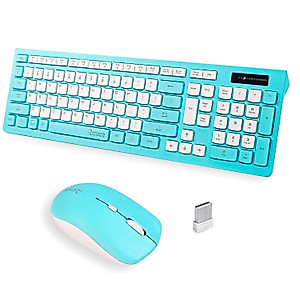 RECCAZR Wireless Keyboard and Mouse Combo, Full-Sized Wireless Keyboard and Adjustable DPI Mouse, 2.4GHz USB Receiver, Wireless Keyboard and Mouse for PC, Windows, Desktop, Laptop (Blue)