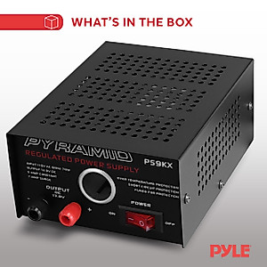 Pyramid Universal Compact Bench Power Supply - 2.5 Amp Linear Regulated Home Lab Benchtop AC-to-DC 12V Converter w/ 13.8 Volt DC 115V AC 50 Watt Power Input, Screw Type Terminals, Cooling Fan PS3KX