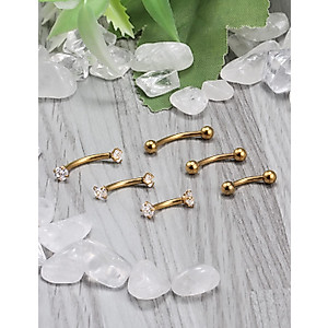 Ocptiy 16G Gold Rook Eyebrow Piercing jewelry Daith Earring Stainles Surgical Steel Curved Barbell Vertical Labret Lip Snake Frog Eye Tongue Belly Button Ring Piercing Jewelry Men Women 6mm 8mm 10mm