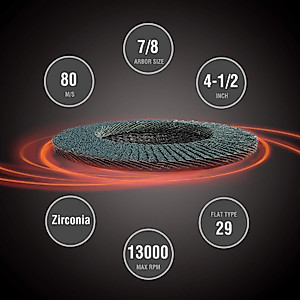 WORKPRO 20-Pack Flap Discs, 4-1/2-inch, Arbor Size 7/8-inch, T29 Zirconia Abrasive Grinding Wheel and Flap Sanding Disc, Includes 40/60/80/120 Grits