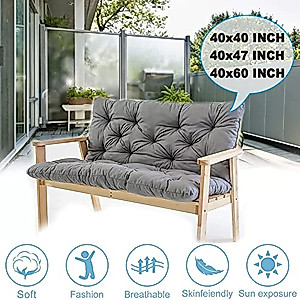 Bench Cushions Swing Cushions Replacement Seat Pad, 3 Seater Waterproof Overstuffed Bench Cushion,Outdoor Loveseat Cushions with Ties for Porch Garden Furniture Patio Lounger(Light grey 40x60 inch)