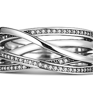 NARMO Sterling Silver Ring Entwined Cubic Zirconia Ring Line Rings for Women