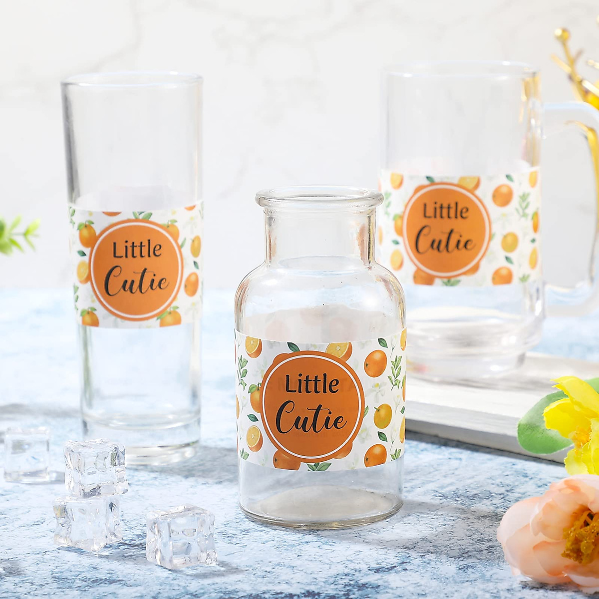 48 Pieces Baby Shower Water Bottle Labels Oranges little cutie baby shower decorations Bottle Stickers Waterproof Oranges Wrappers for Unisex Favors Decorations