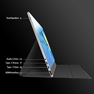 ULBRE Portable Monitor 15.6 Inch Full HD 1080P IPS Screen USB-C HDMI Portable Monitor for Laptop PC MAC Phone Xbox PS4 Gaming, External Display with Leather Case