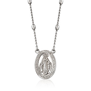 Ross-Simons Italian Sterling Silver Miraculous Medal Bead Station Necklace. 16 inches