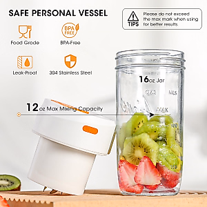 Aieve Mason Jar Blender, Personal Blender Portable Blender Cup for Wide Mouth Mason Jar (Turns Wide Mouth Mason Jar into Rechargeable Blender)