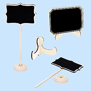 Woohome 30 PCS Mini Black Board and 10 PCS Chalkboard Wooden Clips with Chalk, 4 Style Mini Chalkboards Mini Wooden Blackboard Signs for Message Board Signs, Party Wedding Table