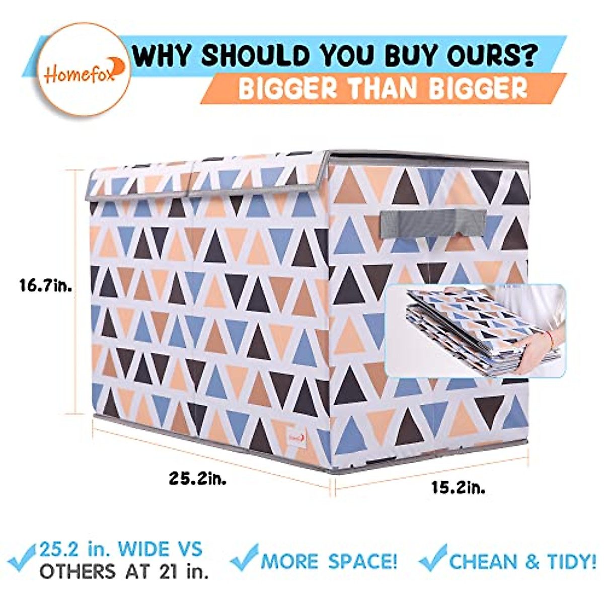 HOMEFOX X-Large Toy Chest - Toy Box - Toy Storage Organizer Bin Basket - 25''x17''x15'' w Flip Top Lid Kid Large ToyBox for Boy Girl Collapsible Portable Stackable Lightweight Foldable Sturdy Storage