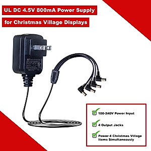 UL DC 4.5V 800mA Adapter with 4 Output Jacks for Christmas Village Displays - Not Compatible with Lemax Village