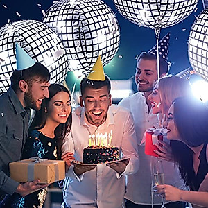 6 Pcs 32 Inch Big Disco Ball Balloon 70s Disco Balloons Disco Party Decoration Large 4D Silver Metallic Disco Balloon Giant Mirror Disco Balloon for 70s Disco Dance Birthday Wedding Graduation