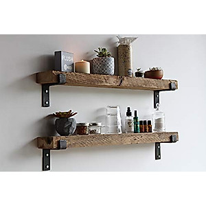 Urban Legacy Accent Shelves | Reclaimed Barn Plank | Set of 2 with Full Brackets (Natural, 40" x 4.5" x 2")