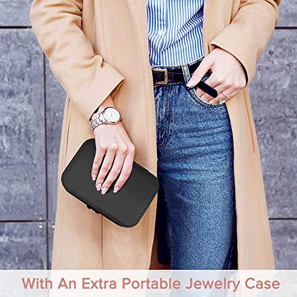 GOLVER Two Layer Jewelry Organizer for Women Girls Jewelry Box for Earring Necklaces Watch Ring Bracelet With An Extra Small Jewelry Case for Travel Black (2 Pack)