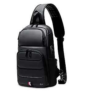 ZUK Sling Backpack for Men Waterproof Shoulder Crossbody Bag Chest Bag with USB Charging Port Small Sling Bag Fits 9.7 Inch Ipad