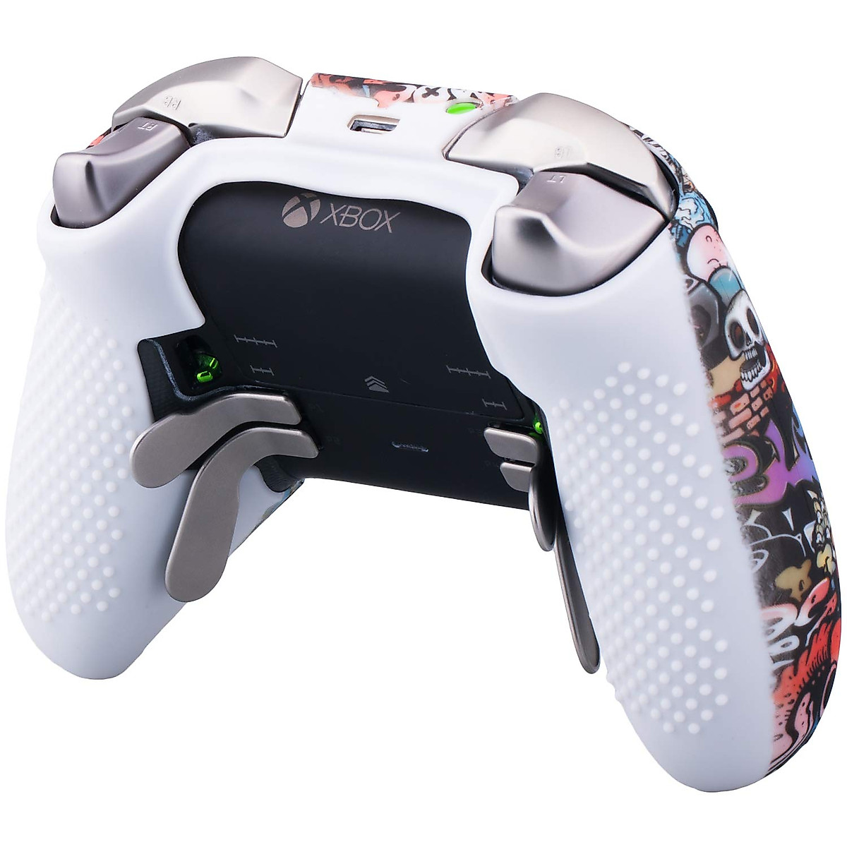 9CDeer 1 x Protective Customize Transfer Print Silicone Cover Skin Small Skulls + 6 Thumb Grips Analog Caps for Xbox Elite Wireless Controller Compatible with Official Stereo Headset Adapter