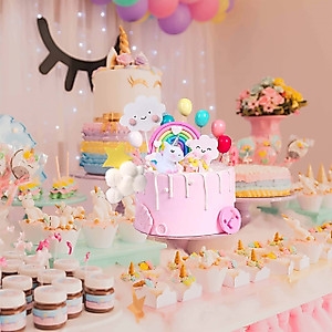 Unicorn Cake Topper, Qoadwem 15pcs Unicorn Rainbow Cake Toppers For Girls with Rainbow Heart Unicorn Cloud Balloon Happy Birthday Cake Decorations For Boys Girls Kids Birthday