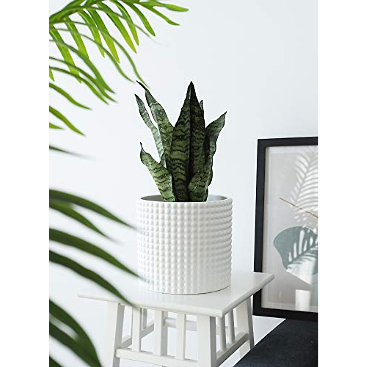 Shiny White Planter Pots for Plants Indoor - 8 Inch Ceramic Vintage-Style Hobnail Textured Flower Pot with Drainage Hole for Modern Home Decor(POTEY 056301, Plants NOT Included)