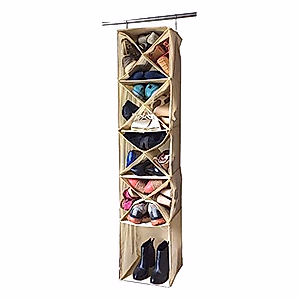 Shonpy Home Storage Shoe Hanging Organizer Closet Household Foldable (beige)