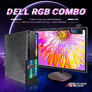 Dell PC Black Treasure Box RGB Desktop Quad Core I5 up to 3.6G, 16G, 512G SSD, WiFi, BT, RGB Keyboard & Mouse, DVD, New 22" 1080P FHD LED, RGB Sound Bar, Webcam, Win 10 Pro(Renewed)