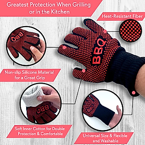 1472℉ Extreme Heat Resistant Grill Gloves - 14'' Food Grade Kitchen Oven Mitts, Silicone Non-Slip Cooking Gloves for Barbecue (Pair)