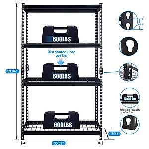 Pachira 36" W x 18" D x 60" H Adjustable Height 4-Shelf Steel Shelving Unit Utility Organizer Rack for Home, Office, and Warehouse, Black