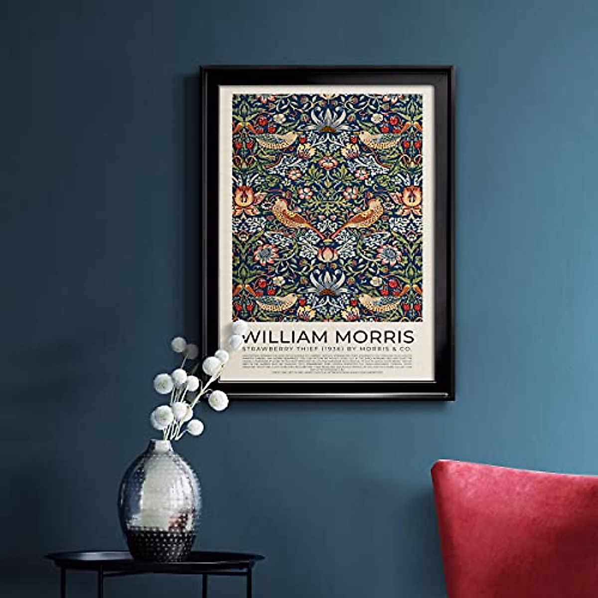 William Morris Wall Art Collection Décor Strawberry Thief (1936) Premium Framed Modern Art Print Artwork - Ready to Hang for Home and Office
