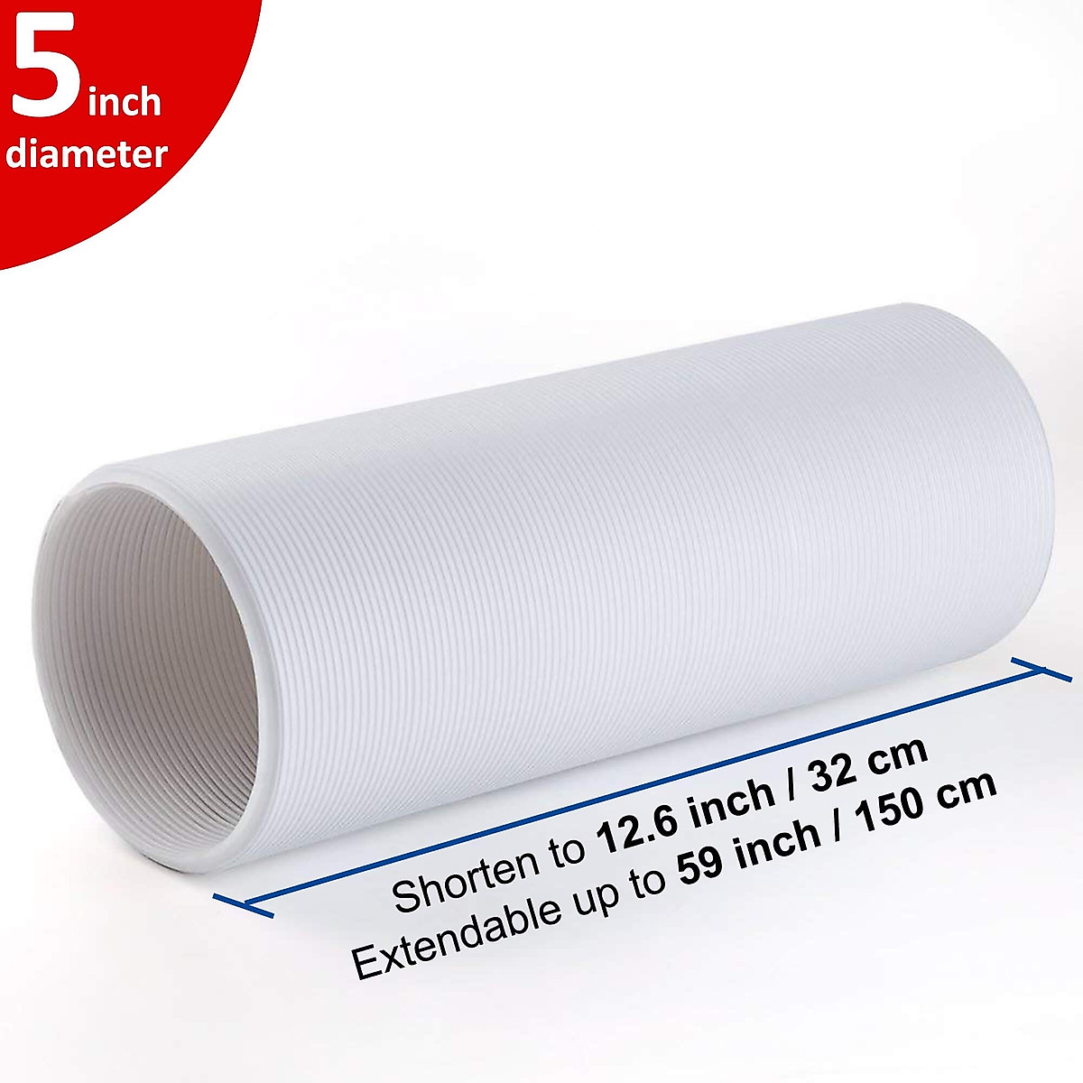 Modda Exhaust Hose for Portable Air Conditioner - 5 Inch Diameter - Universal - Flexible Counter-Clockwise AC Exhaust Hose (59 Inch Length)