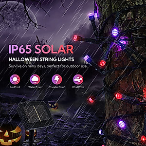 Hopolon Solar Halloween String Lights Outdoor Waterproof,72ft 200LED Purple Red Solar String Lights with USB for Christmas, Halloween, Garden, Christmas Tree, Outdoors Patio Garden Party(Purple Red)