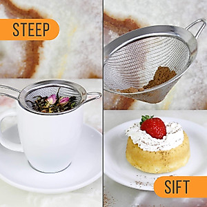 U.S. Kitchen Supply - Set of 3 Premium Quality Extra Fine Twill Mesh Stainless Steel Conical Strainers - 3", 4" and 5.5" Sizes - Chinois to Sift, Strain, Drain and Rinse Vegetables, Pastas & Teas