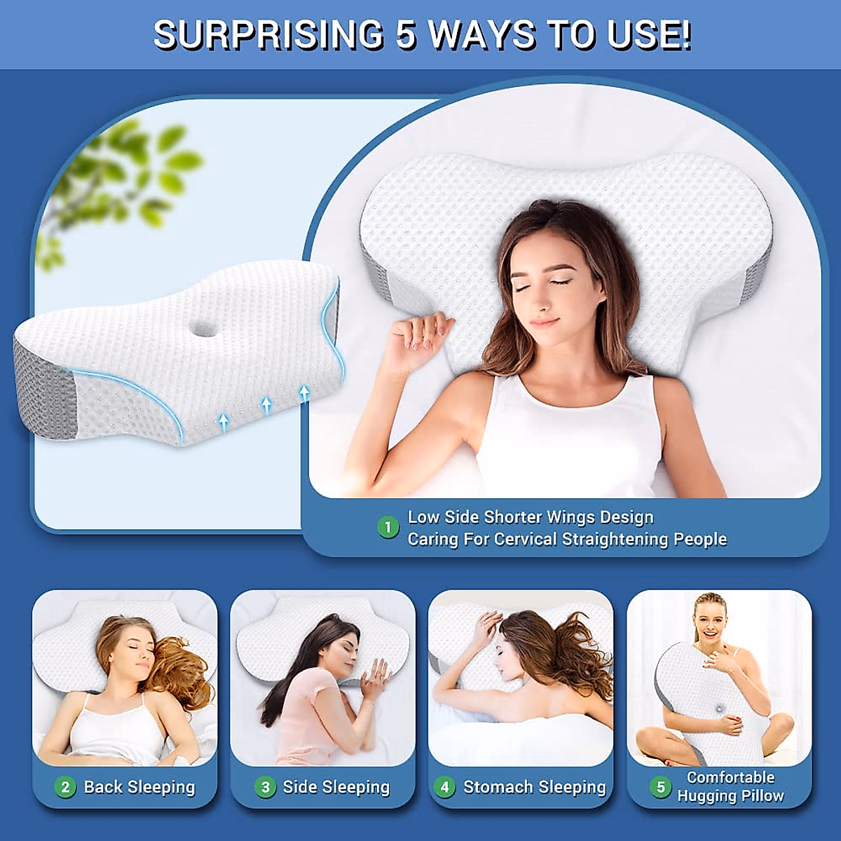 HushNights Side Sleeper Pillows for Adults, Cervical Pillow for Neck Pain Relief, Ergonomic Pillow for Neck and Shoulder Pain, Orthopedic Pillow for Side Sleeper and Back Sleeper
