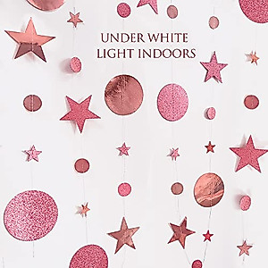 39Ft Circle Dots Garland, Glitter Pink Rose Gold Paper Garland, Star Polka Dot Streamers Backdrop Hanging Banner Party Decorations for Birthday Wedding Engagement Bridal Shower Gruaduation, 3Pack