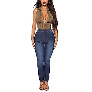 Women's Henley Shirt Sexy V Neck Button Down Ribbed Sleeveless Bodysuits Collared Leotard Tops
