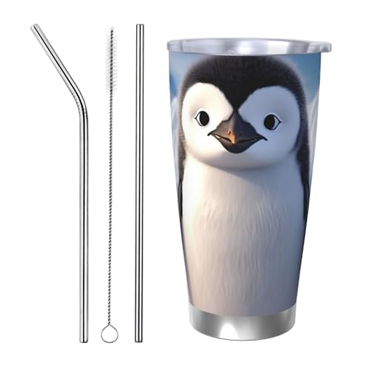Cute Penguin Tumbler with Lid and Straw 20oz Stainless Steel Car Cup for Hot and Cold Drinks, Double Wall Insulated Travel Coffee Mug Reusable Drink Thermos Cup Birthday Gifts