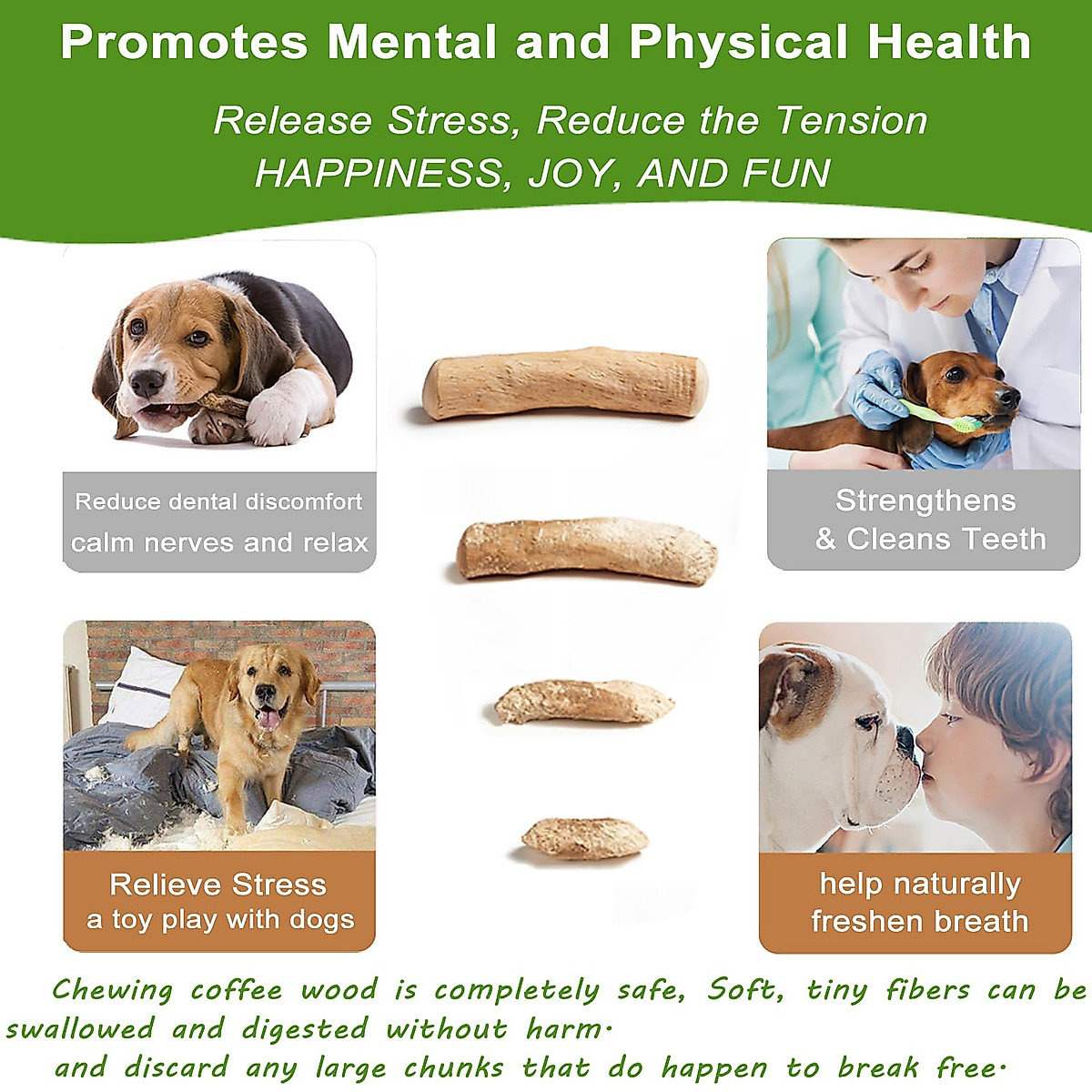 NEDUL Coffee Wood Dog Chew, Dog Chew Stick Toy, 100% Natural, Non Toxic, Safe (Medium)