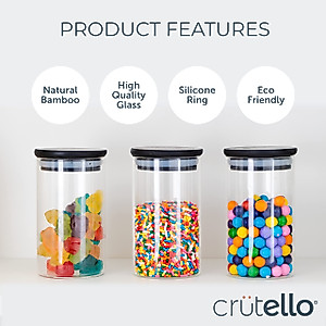 Crutello 12 Pack 8.5 Oz Spice Jars with Black Bamboo Lids for your Pantry, Dishwasher Safe Jars with Black Lids and Labels for Spices, Honey, Beans, Rice, Nuts