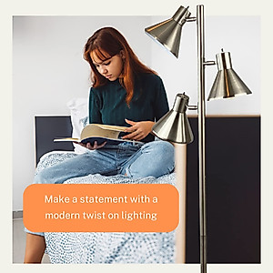 LIGHTACCENTS 3 Light Brushed Nickel Floor Lamp with 3 Adjustable Reading Room Lights - Tree Style Standing Lamp with Adjustable Lights - Floor Standing Pole Light - Living Room Lamp (Brushed Nickel)