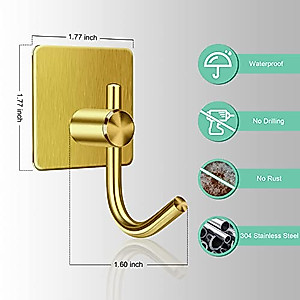 Quavzotu Adhesive Hooks Heavy Duty, Stick on Adhesive Wall Hooks, Waterproof Stainless Steel Adhesive Hangers for Kitchen Bathroom Home Door Bedroom Living-Room Towel Coat Key Robe Hat Cooker 4Pack