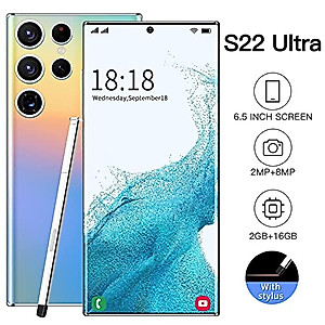 Unlocked Smartphone 2+16G Mobile 6.5 Inch HD Camera Touch Screen Dual SIM Cellphone Smart Phone for Father Childrens Gift (Blue)