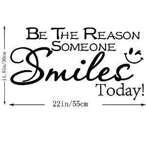 Inspirational Wall Stickers Quotes -Be The Reason Someone Smiles Today- Vinyl Wall Art Decal Positive Removable Decals for Classroom Office Bedroom School Home Decor