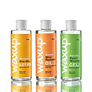 waxup Honey Roll On Wax 4 Pack and 200 Wax Strips, Before And After Waxing Skin Care Set, Hair Removal Waxing Kit.