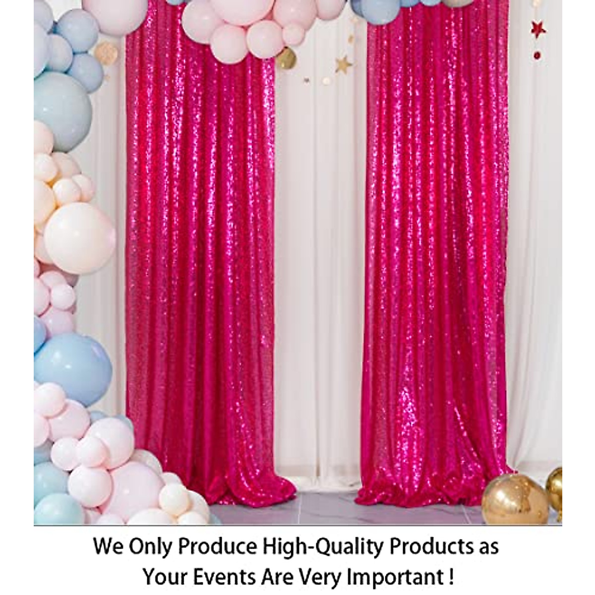 Sequin Curtains 2 Panels Fuchsia 2FTx8FT Sequin Photo Backdrop Hot Pink Sequin Backdrop Curtain Pack of 2-1011E