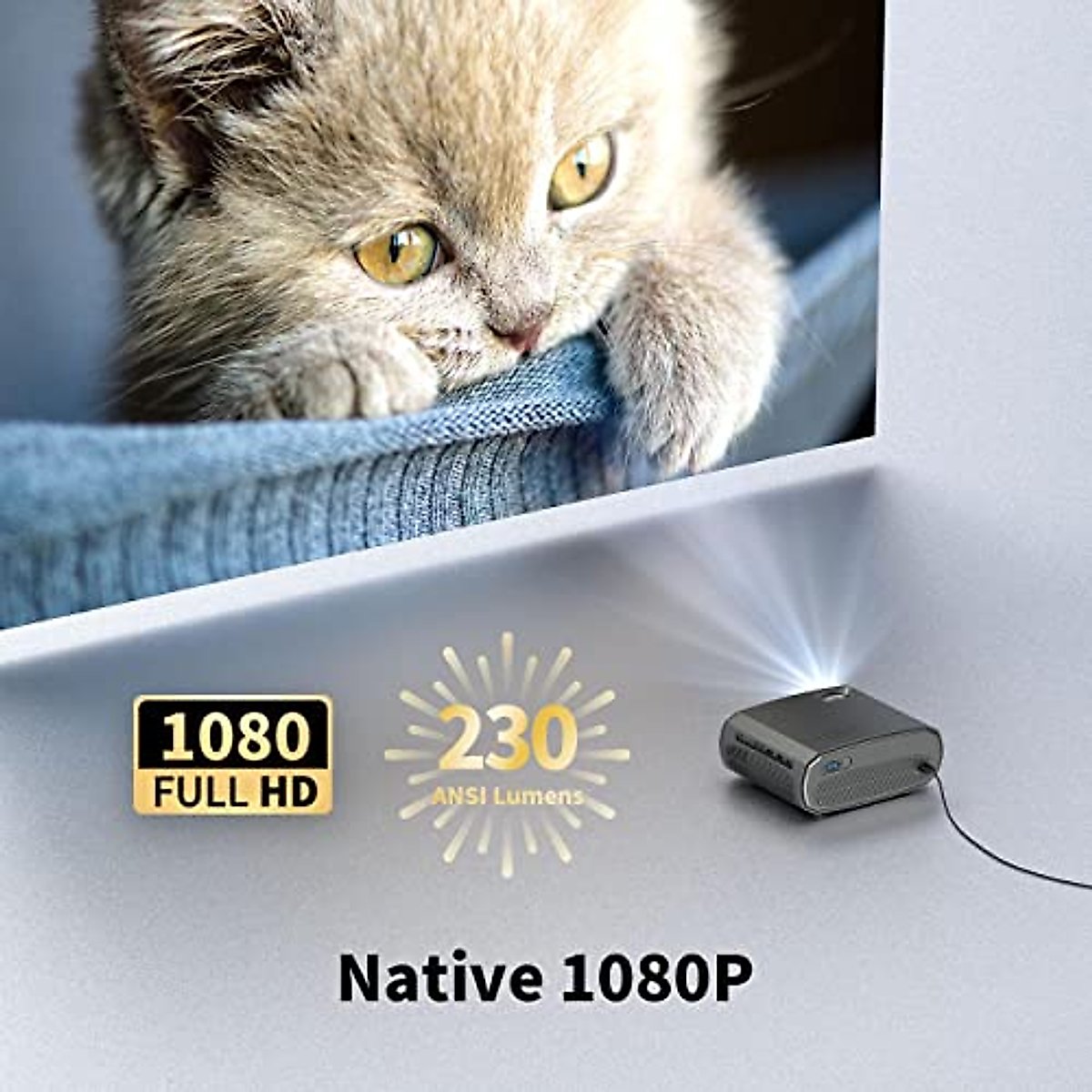 Native 1080P 15000 Lumens Projector, WEWATCH Portable 2.4G 5G Projector with WiFi and Bluetooth Mini Movie Projector, 200" Display 230 ANSI Lumens Video Projector for Home Outdoor, HDMI, VGA, USB