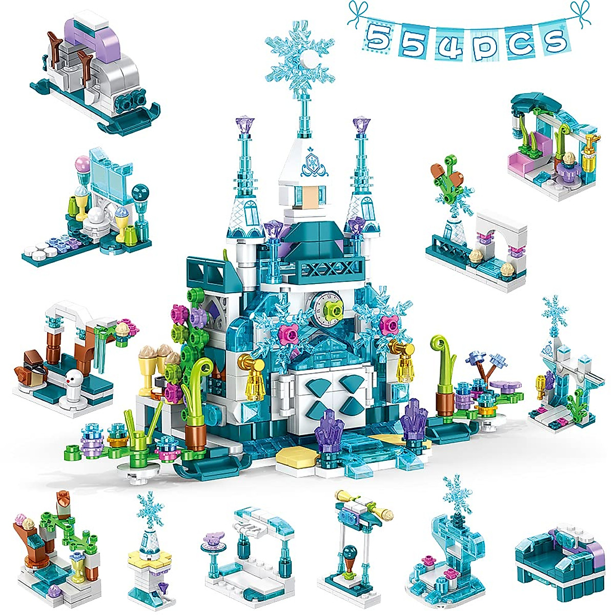 Girls Building Blocks Set Toy, 25-in-1 Princess Toys for Girls Age 6-8, 554PCS STEM Educational Construction Toys Set, Princess Castle Toys Gift for Girls Age 6-12 Years Old