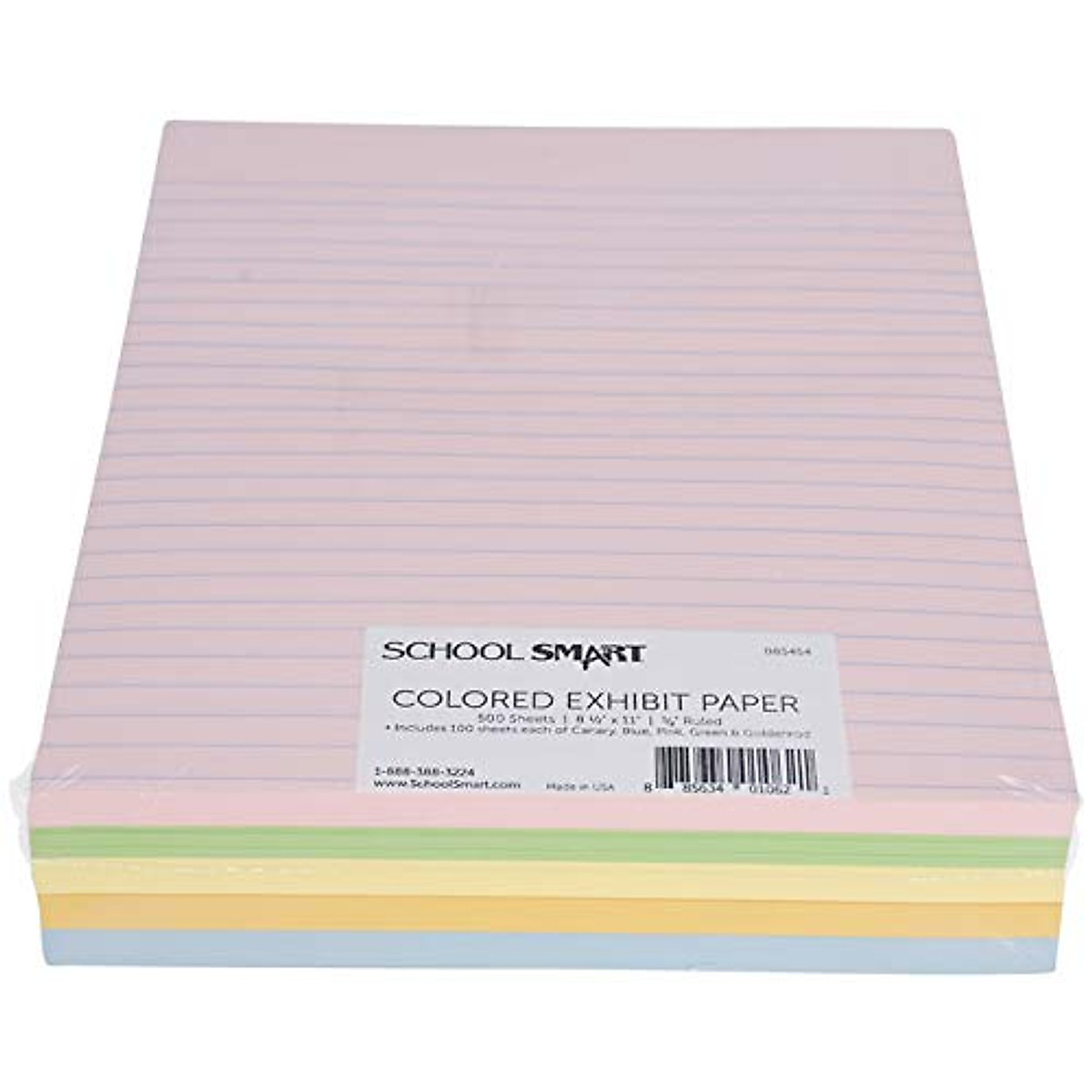 School Smart Ruled Exhibit Paper, 8-1/2 x 11 Inches, Assorted Colors, 500 Sheets - 085454