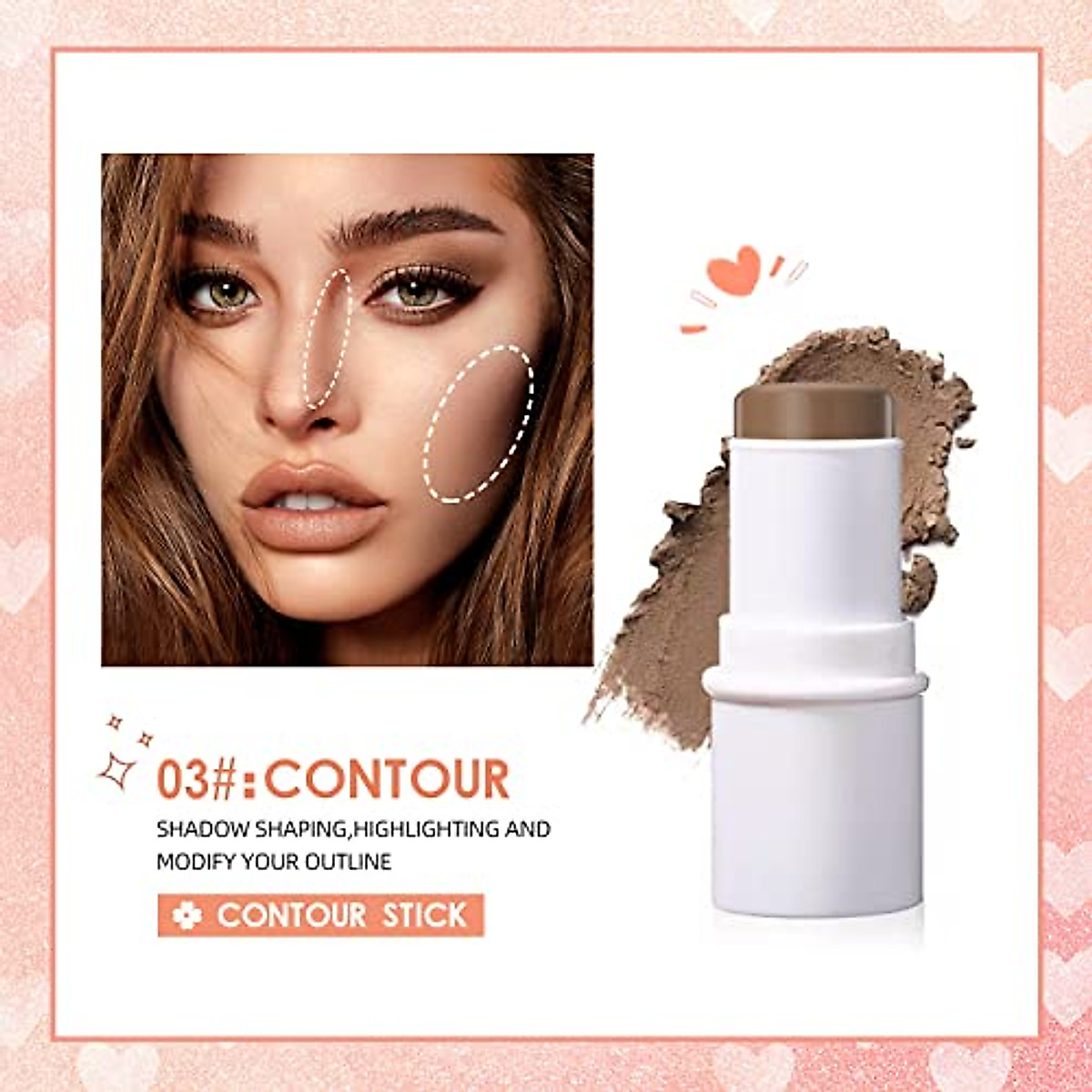 MEICOLY Contour Stick Makeup, Multi-Use Facial Repair Contouring Bronzer 3D Multi Stick, Face Body Shading Stick Foundation Cream, 0.25 Oz,03 Contour