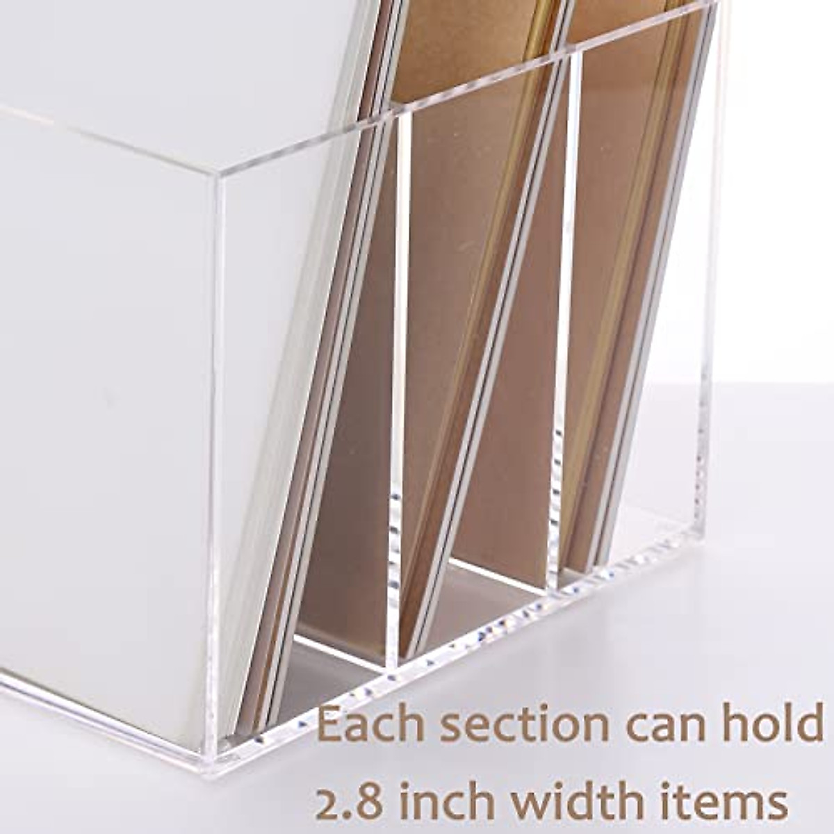 SANRUI Clear Acrylic Magazine File Holder Desk Organizer for Office Organization and Storage with 3 Vertical Compartments 8 1/2''x7 1/5''x 6 1/2'' Transparent