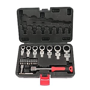 LSLANSOON 20 Pcs Flex Head Ratchet Wrench Set, 8mm-19mm Changeable Torx Head Wrench Ratchet Screwdriver Multi Tool Set with Case