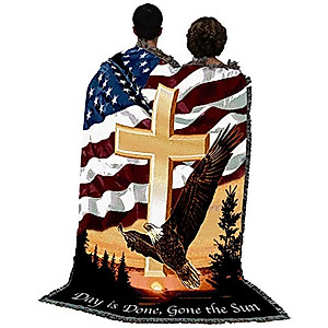 Pure Country Weavers Day is Done Gone The Sun Blanket Cross Eagle Flag - Sympathy Bereavement Gift Tapestry Throw Woven from Cotton - Made in The USA (72x54)