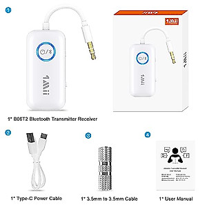 1Mii Bluetooth 5.3 Transmitter Receiver for Airplane/TV to 2 Headphones/AirPods, Dual Links Wireless Audio Adapter w/aptx Low Latency/HD/AptX Adaptive, 3.5mm Aux Bluetooth Adapter for Cars, Gym, Boat