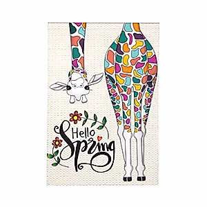 Spring Garden Flags 12x18 Double Sided Giraffe Welcome Spring Yard Flag for All Seasons Lawn Sign Outside Garden Yard Lawn Patio Decor