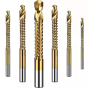 Serrated Twist Drill Bits, 6PcsTitanium Coated HSS Drill Bit(3-8mm) for Woodworking Wood Metal Plastic - Fast, Efficient, and Durable - Includes Serrated Grooving, Cutting, Drilling and More